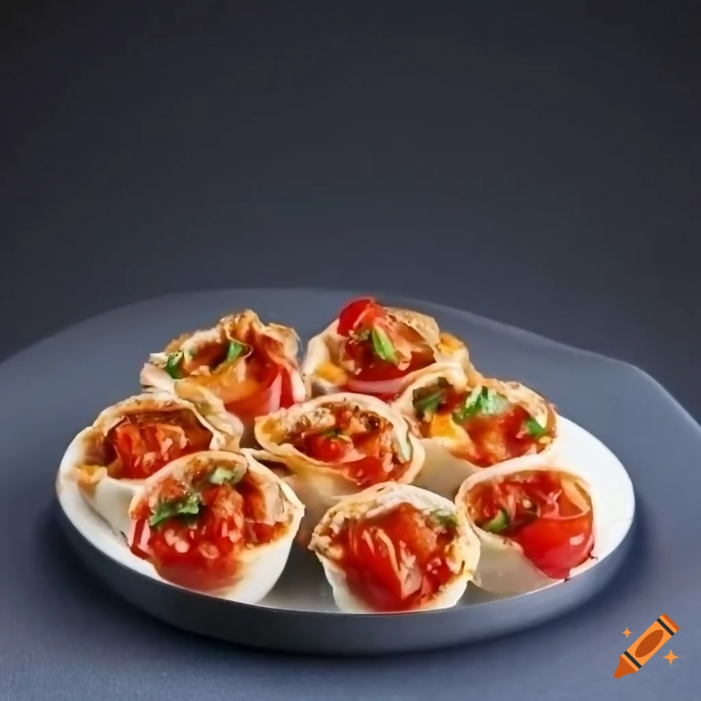 Italian bread cups with cherry tomato sauce and mozzarella mousse on ...