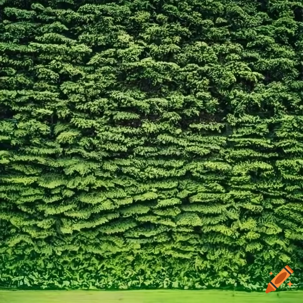 Hedge wall with a break in the leaves against blue sky on Craiyon