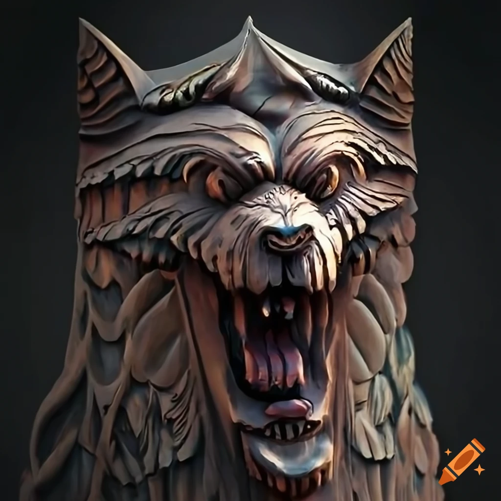 Werewolf sculpture in architectural style on Craiyon