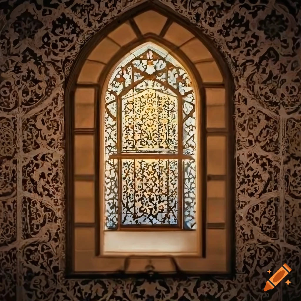 Decorative arched window with Islamic art ornaments on Craiyon