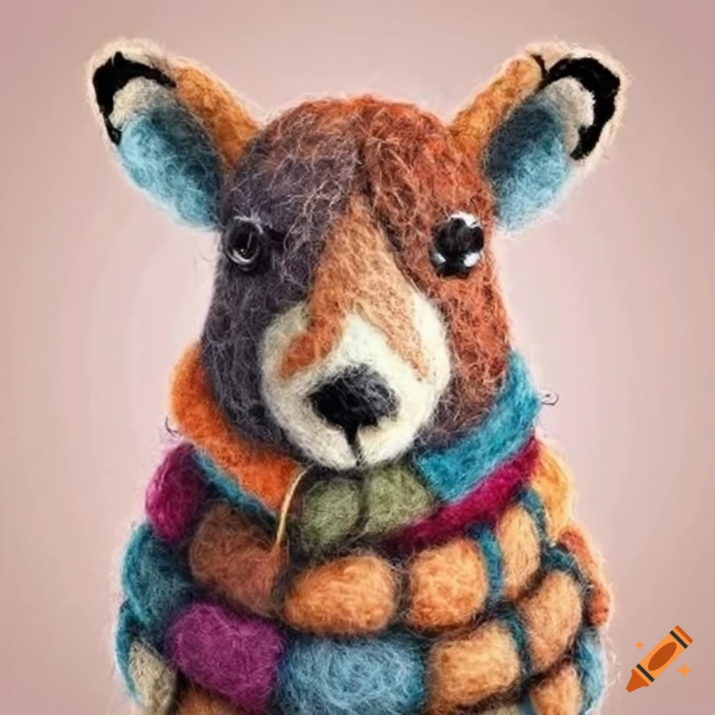 Felted wool animals in stylish outfits on Craiyon