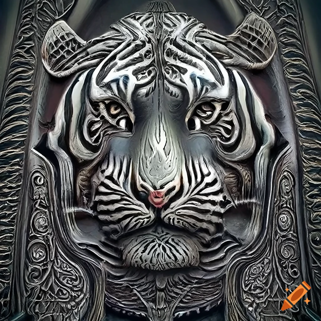 Detailed tiger carving in high definition on Craiyon