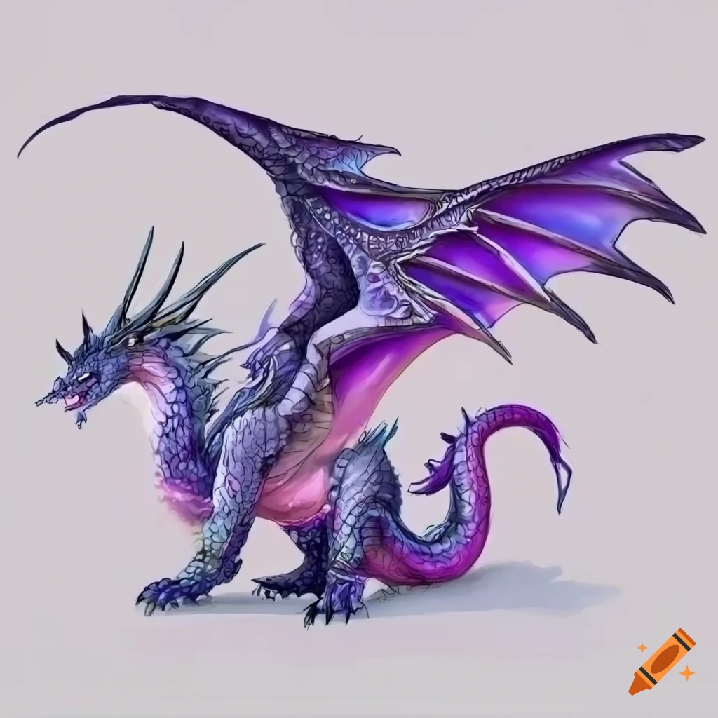 Dragon concept designs, side view, full body with mild colouring on Craiyon