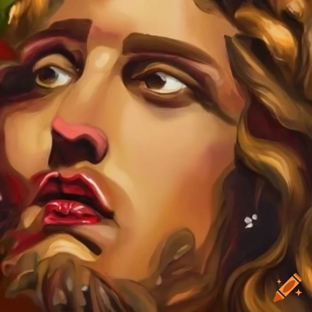 Depiction of Dionysus with blond hair and beard on Craiyon