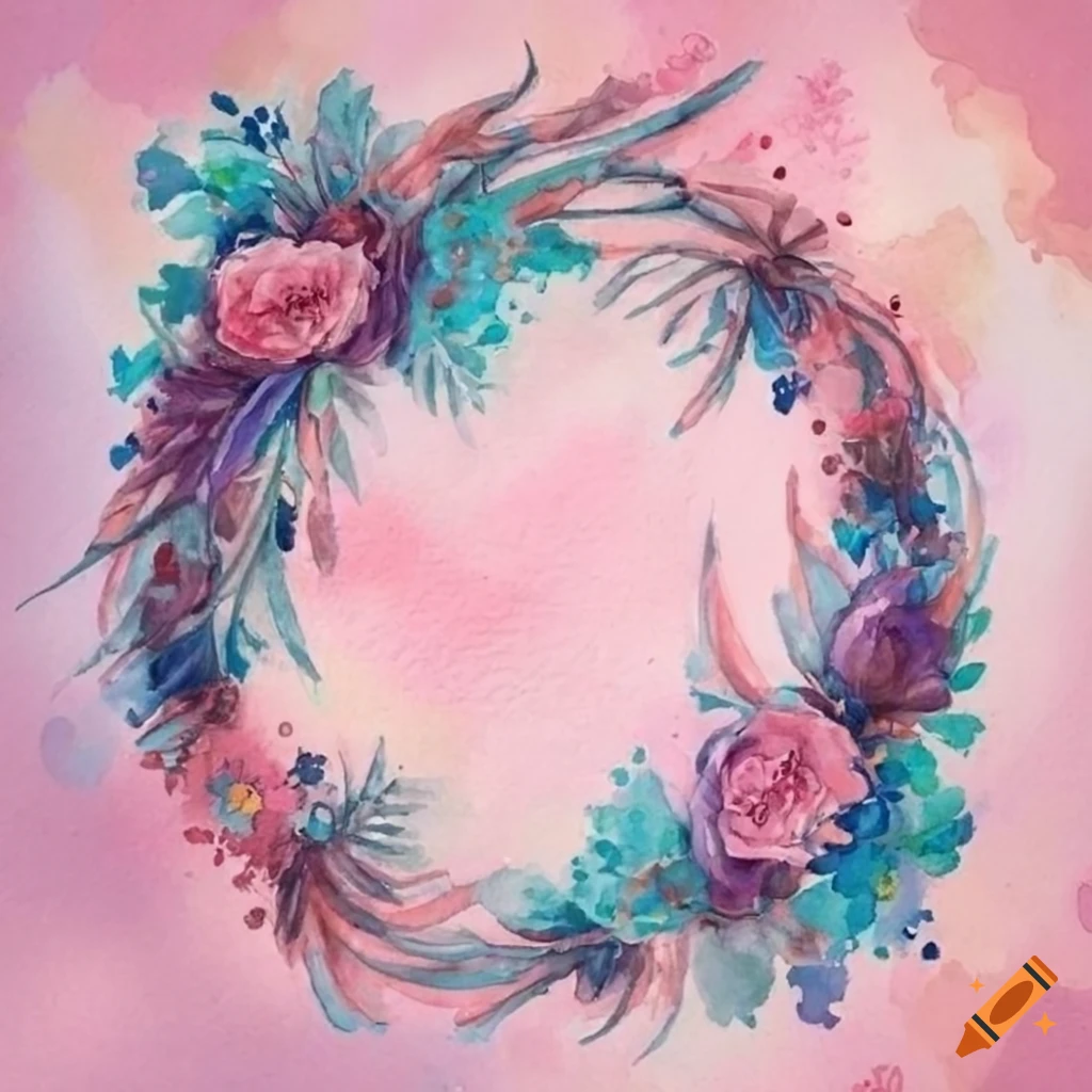 Pastel watercolor painting of a feather and flower wreath on Craiyon