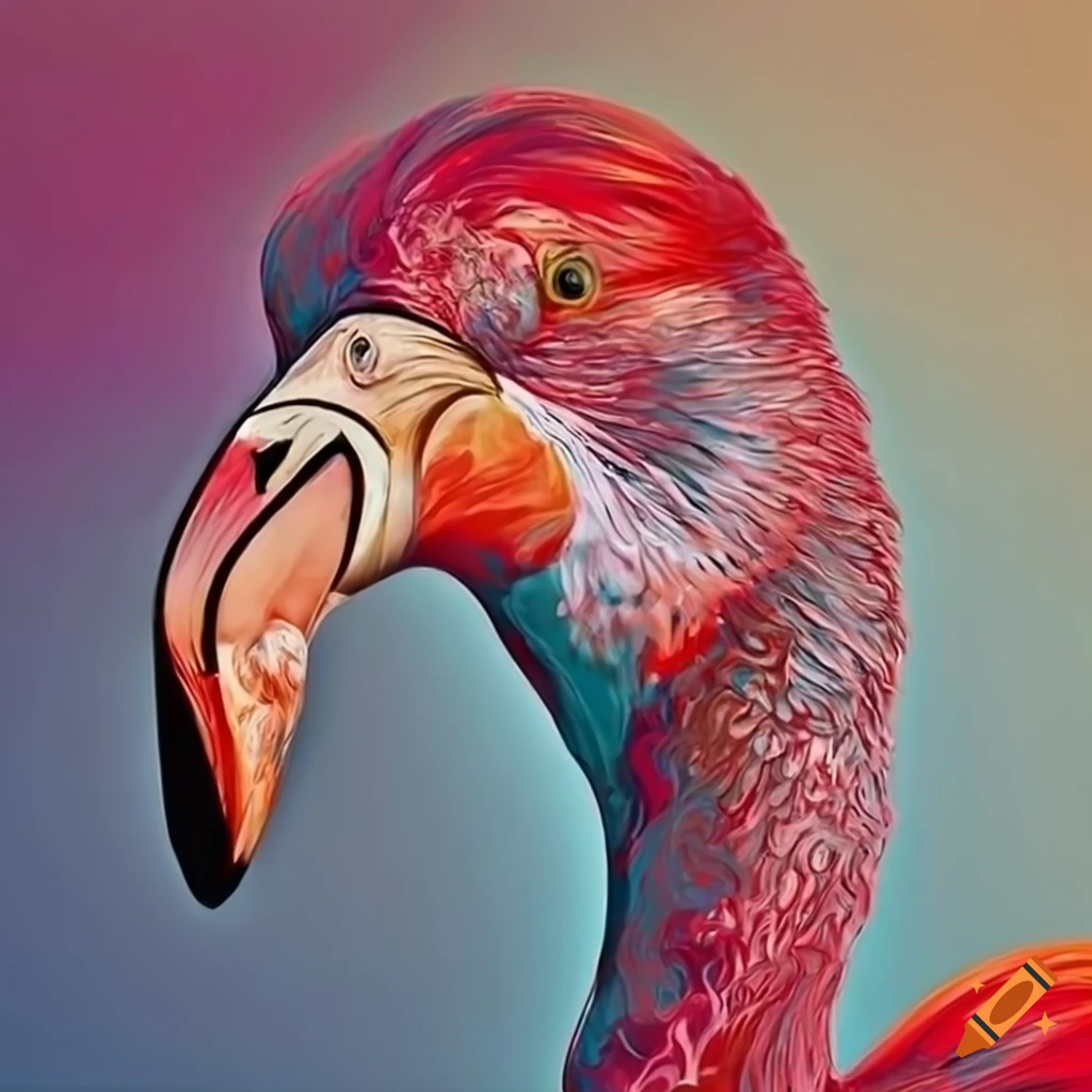Abstract artwork of a vibrant flamingo on Craiyon