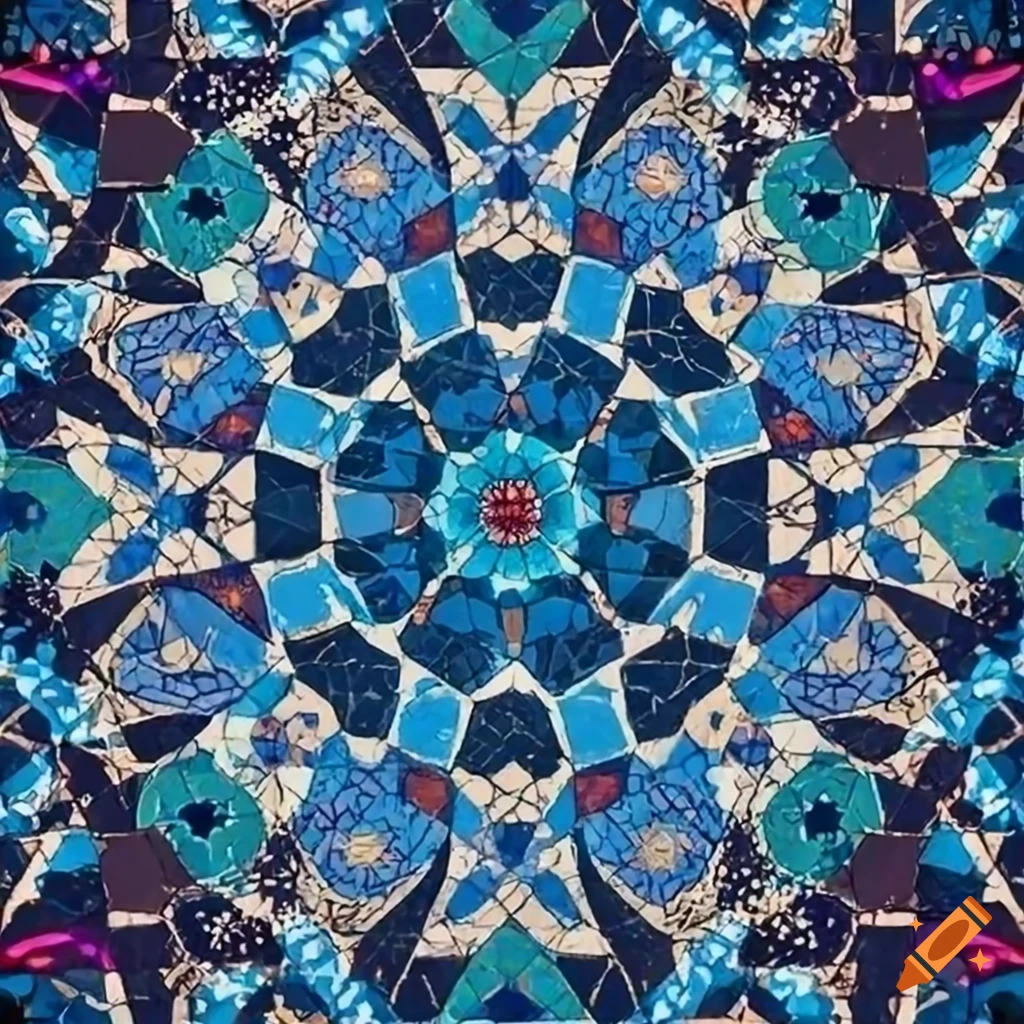 Blue islamic mosaic drawing on Craiyon