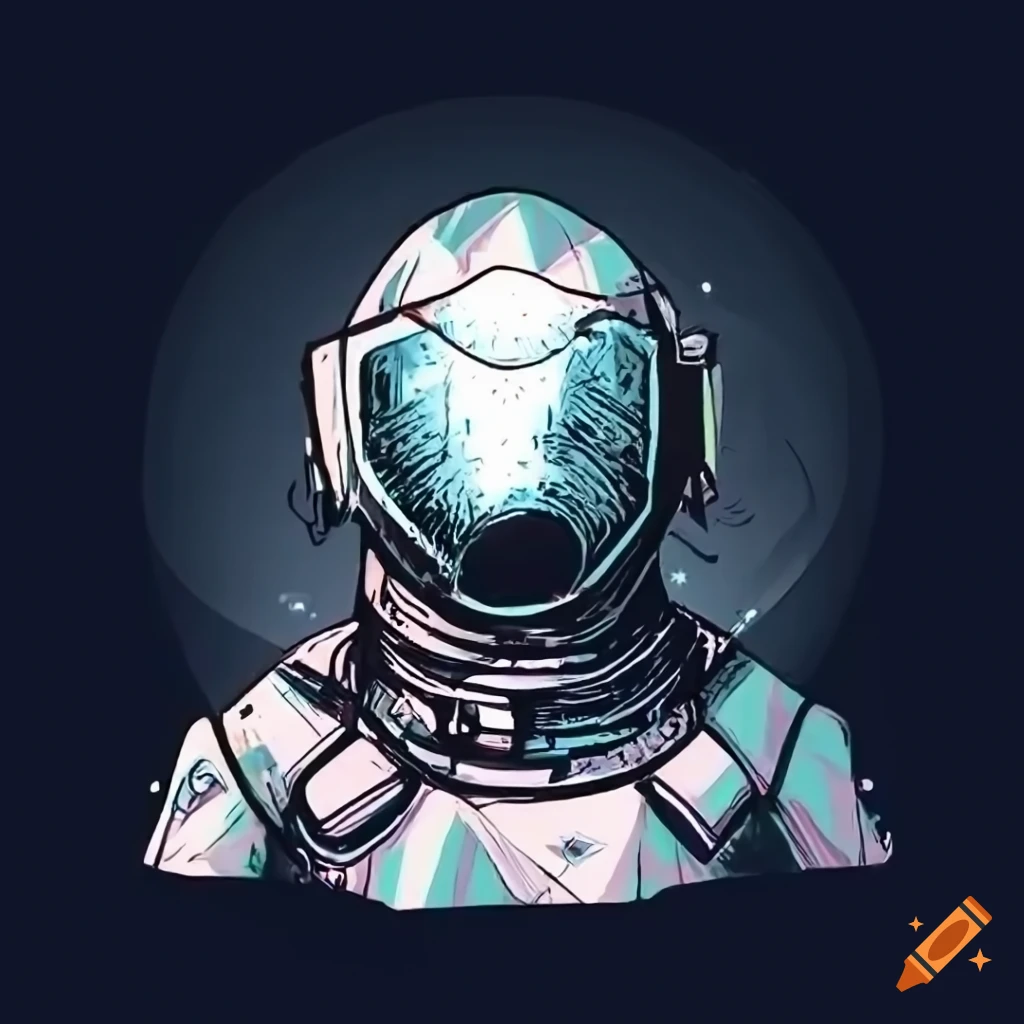 Image of a person wearing futuristic armor with a cartoon face visor on ...