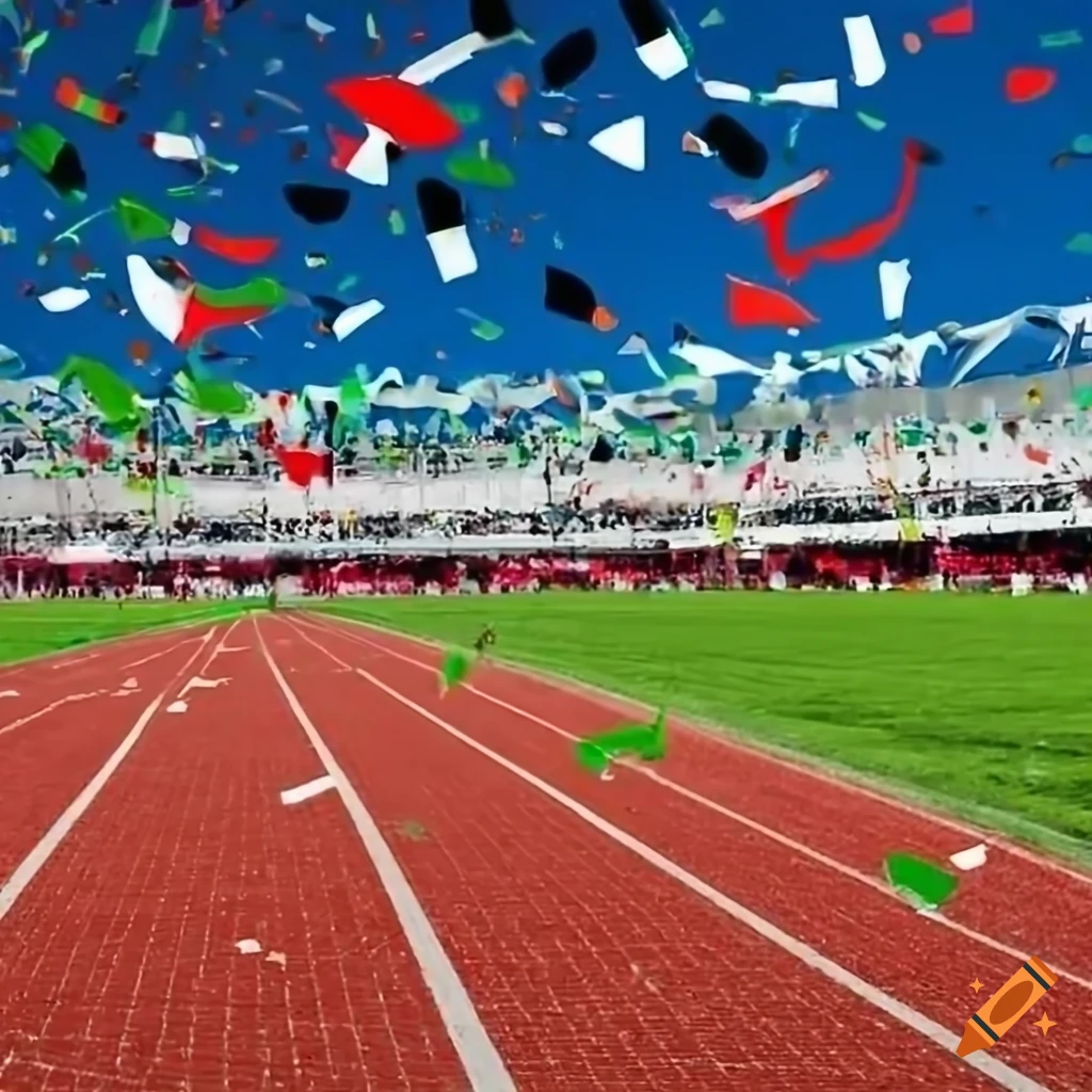 Photo of confetti falling on athletic track during london 2012 on Craiyon