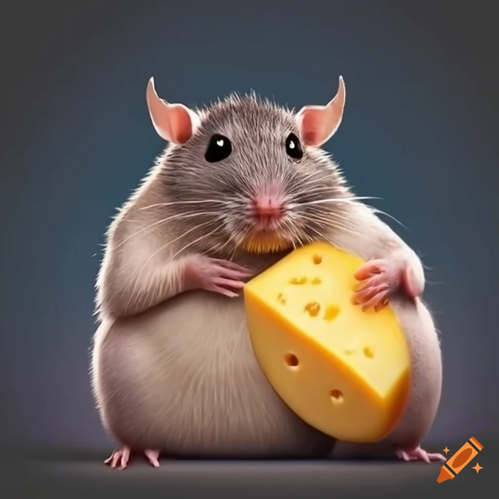Funny image of a chubby rat holding cheese on Craiyon