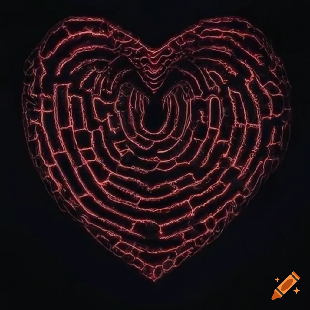 Artistic representation of a heart-shaped labyrinth on Craiyon
