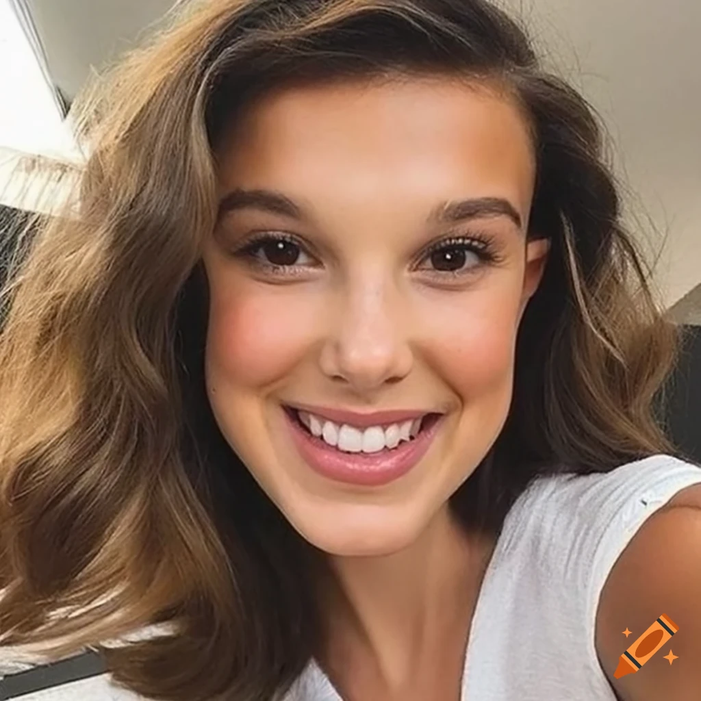 Mirror selfie of a person with a strong resemblance to millie bobby brown on Craiyon