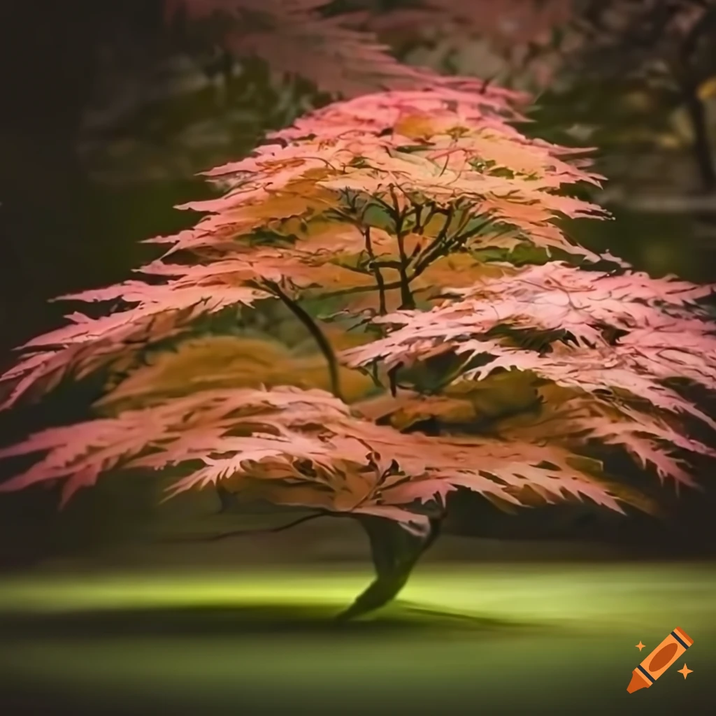 Japanese maple tree in a park with white highlights