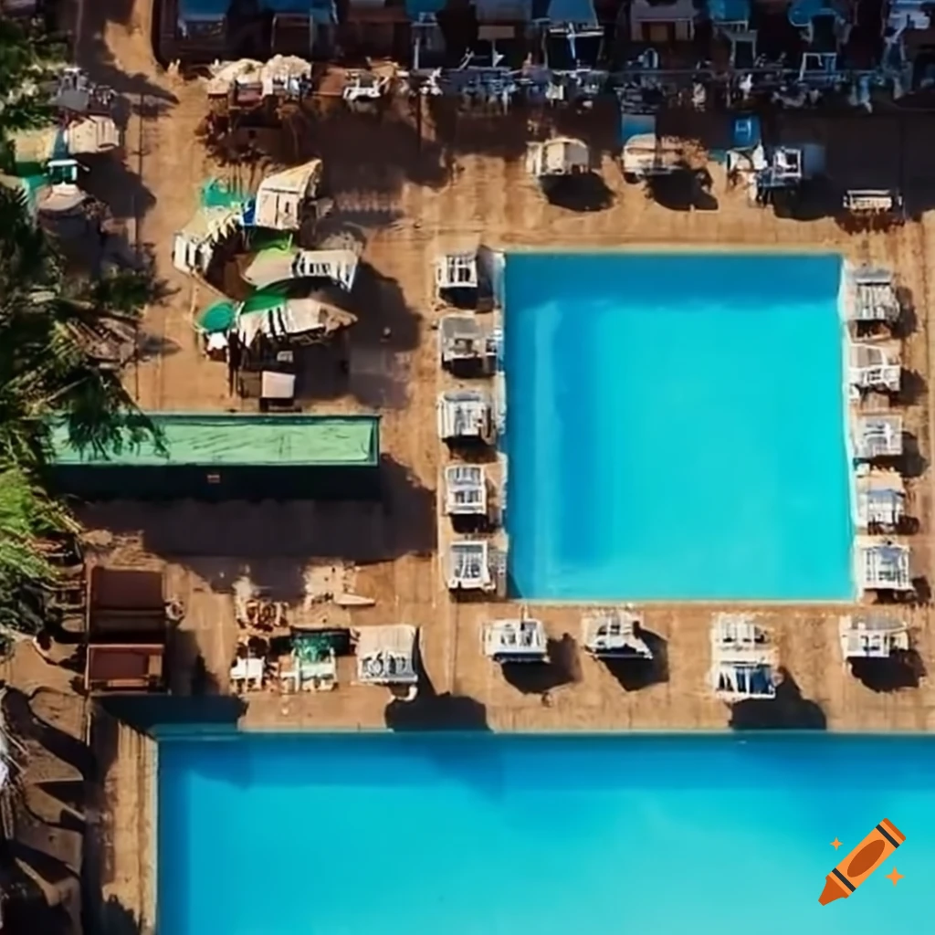 Aerial view of a luxurious hotel swimming pool