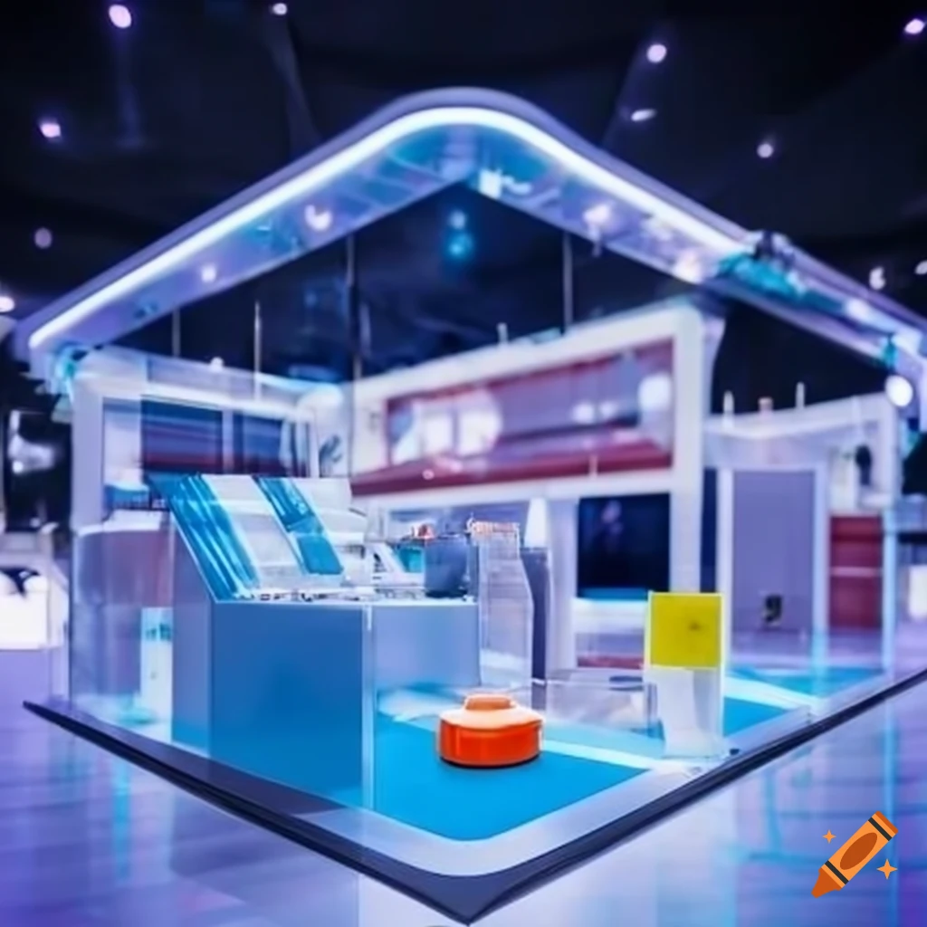 Modern and futuristic pharma exhibition stall on Craiyon