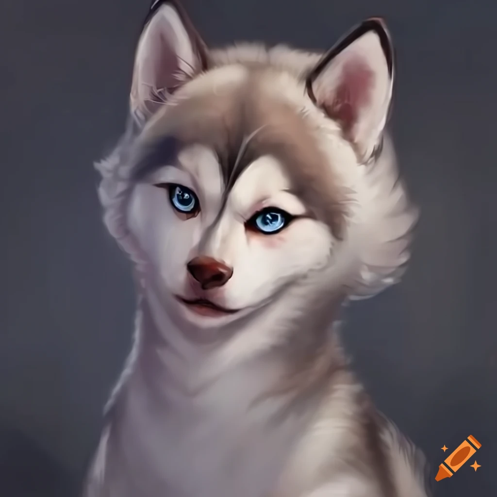Hyperrealistic drawing of a female anthropomorphic Siberian Husky child ...