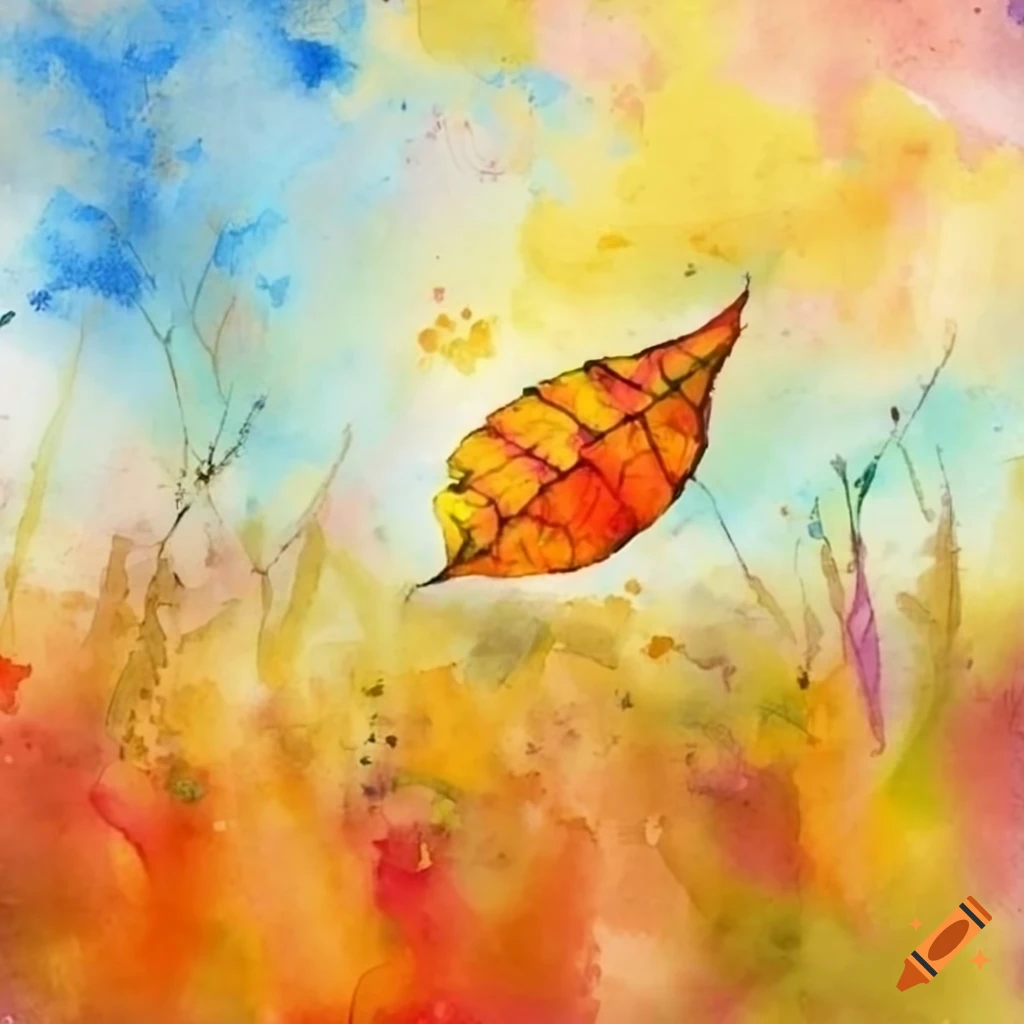 Colorful watercolor illustration of a spring leaf field
