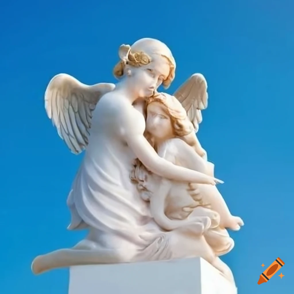 Plaster sculptures of hugging angels on Craiyon