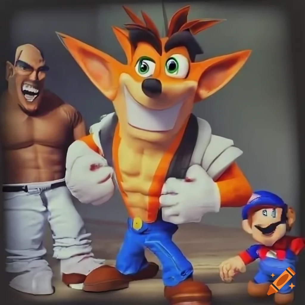 Funny crossover of Crash Bandicoot, Heihachi Mishima, The Rock, and ...