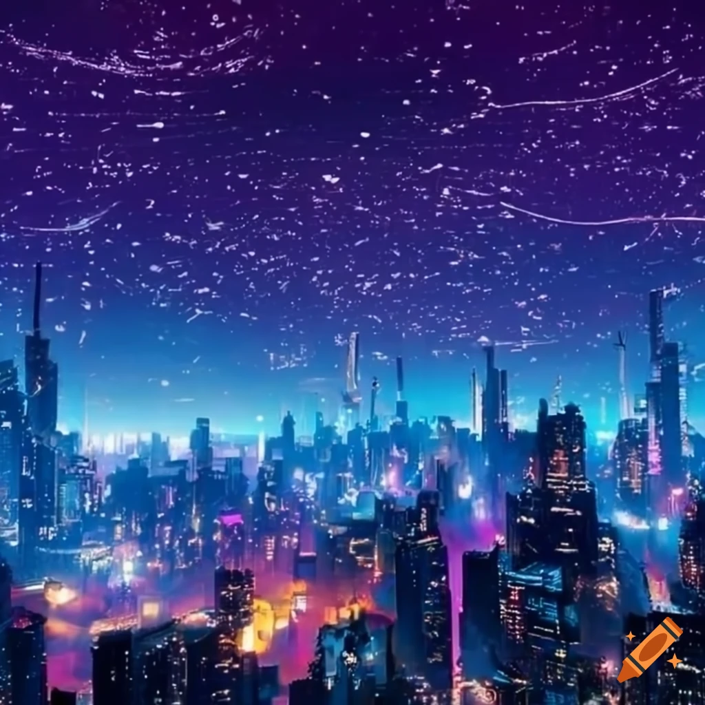 Cyberpunk city with constellations in the night sky on Craiyon