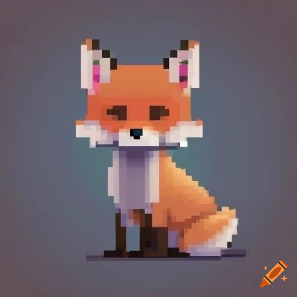 Pixel art of a cute fox looking at the camera on Craiyon