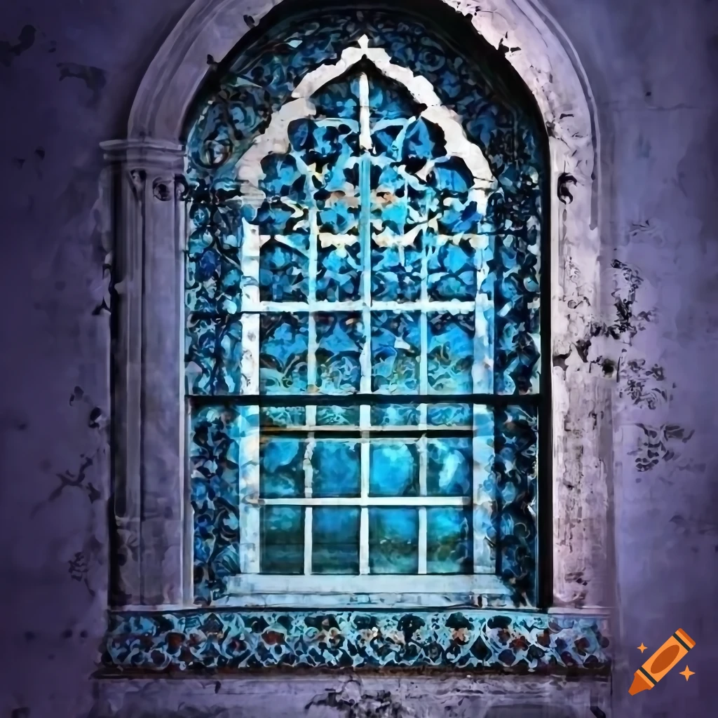 Bluebaroque gothic window with ornate islamic art on Craiyon