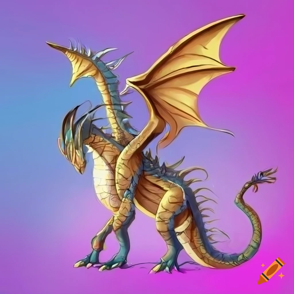 Detailed side view illustration of a dragon with wings on Craiyon