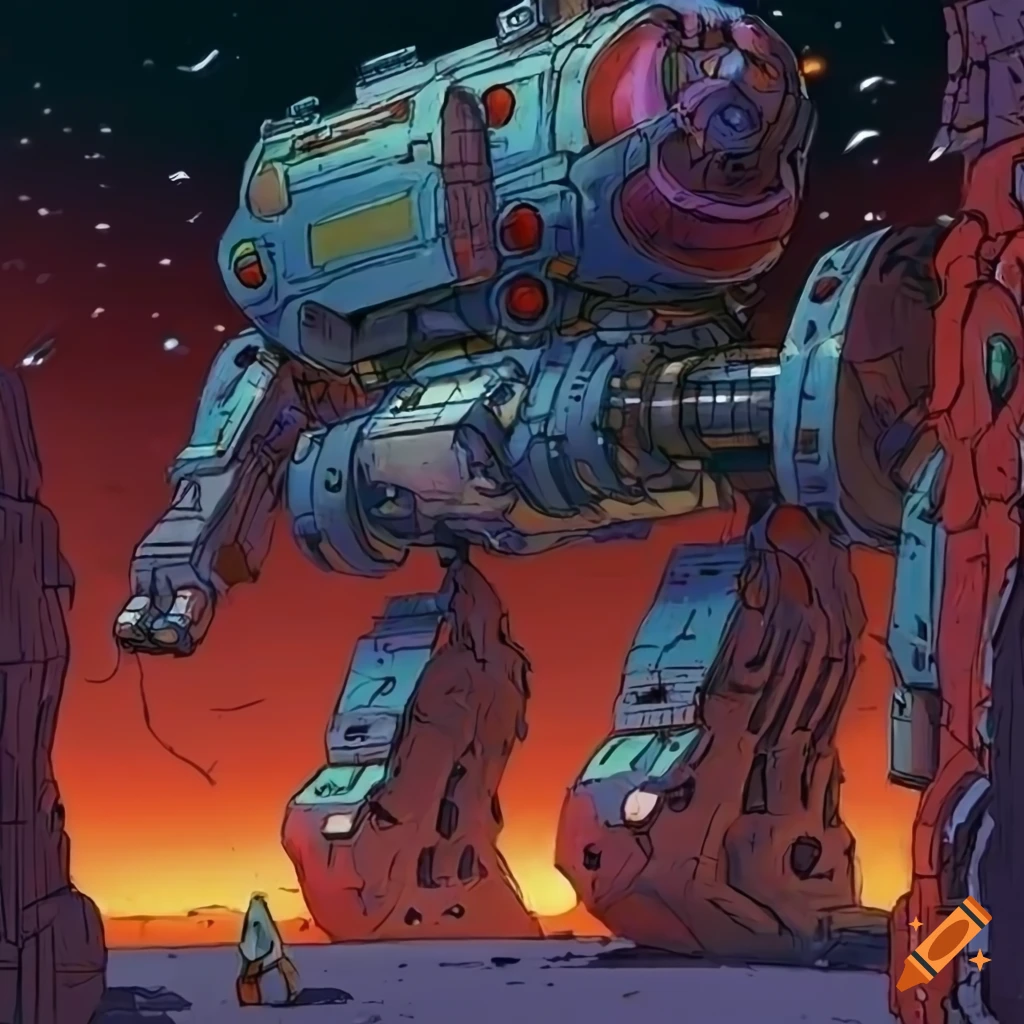 Moebius yellow mech art on Craiyon
