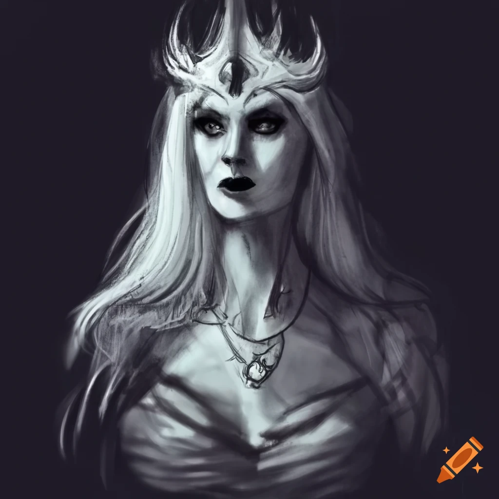 Sketch of a witch queen inspired by Lynd War on Craiyon