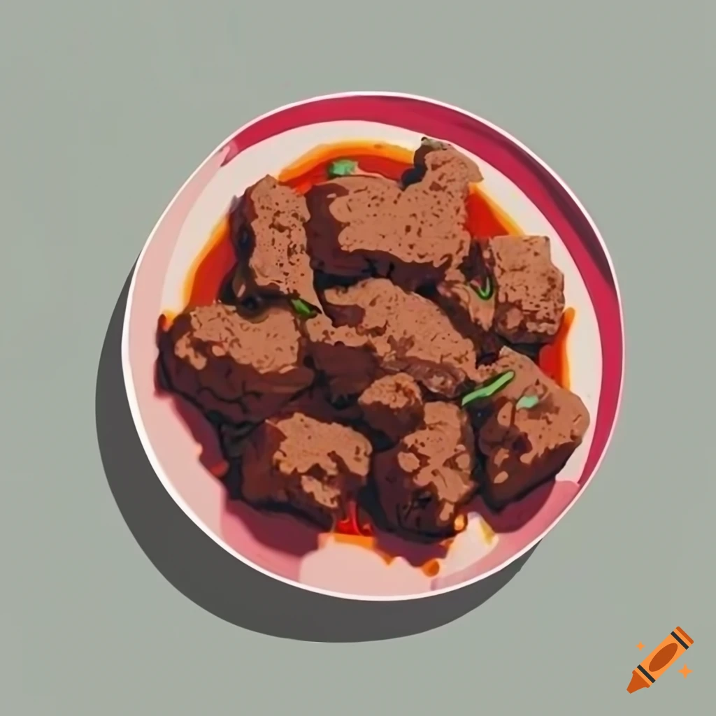 Pop art depiction of beef rendang dish