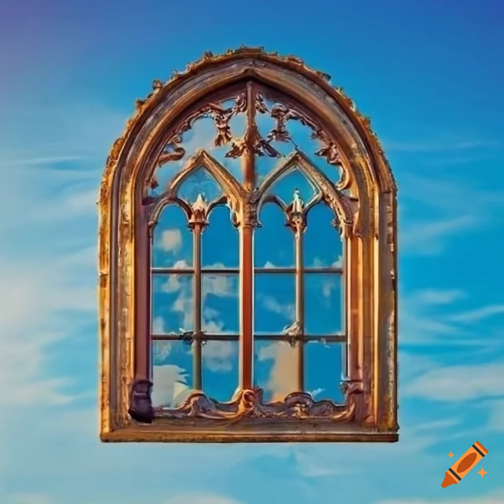 Ornate sky blue gothic window on Craiyon