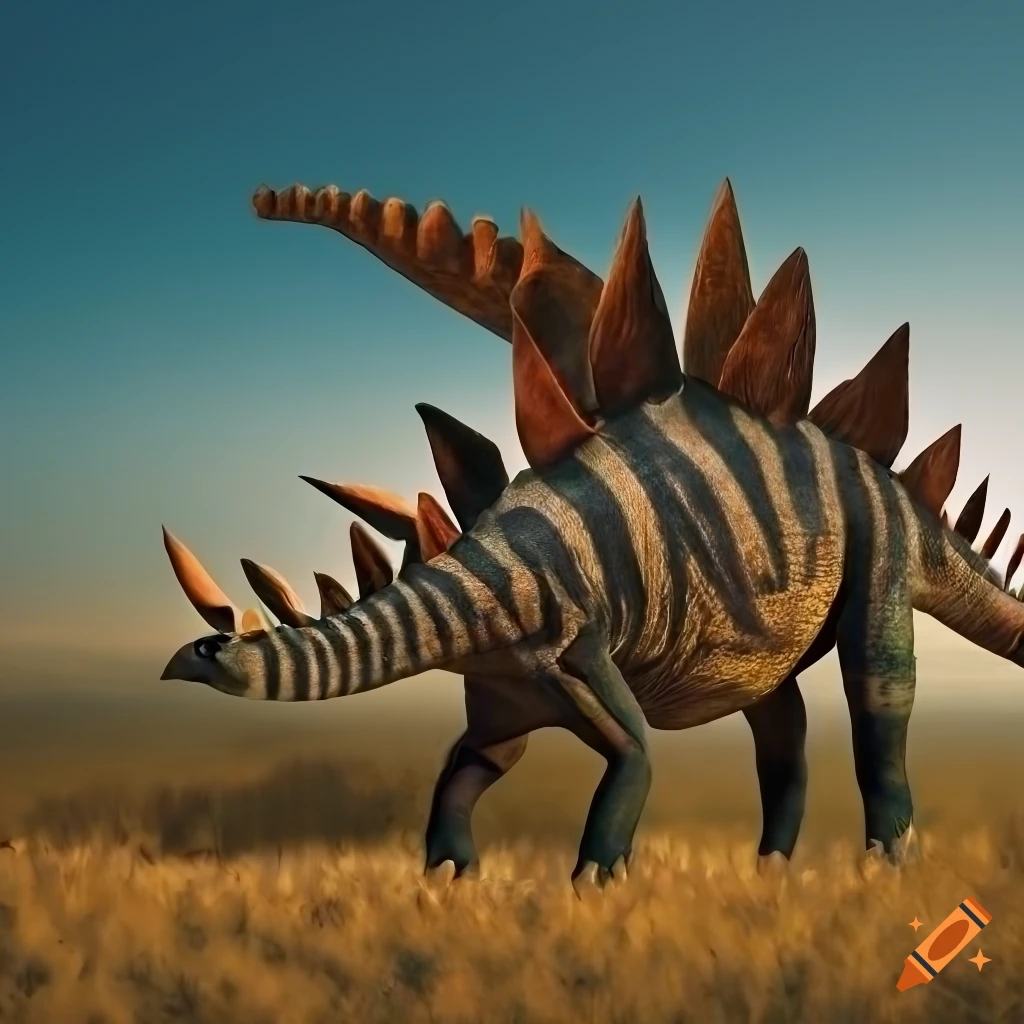 Artistic depiction of a striped stegosaurus on Craiyon