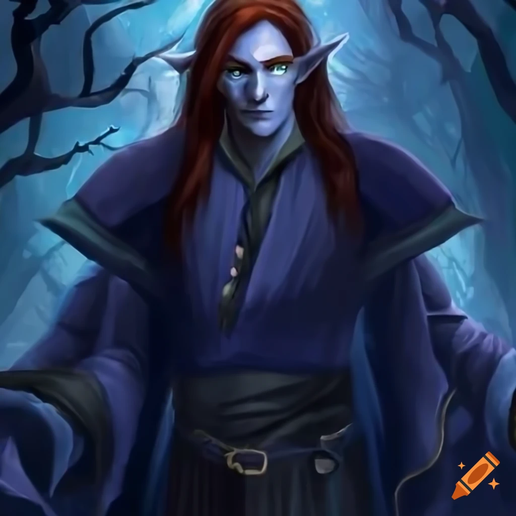 Image of a male elf wizard in a magical forest