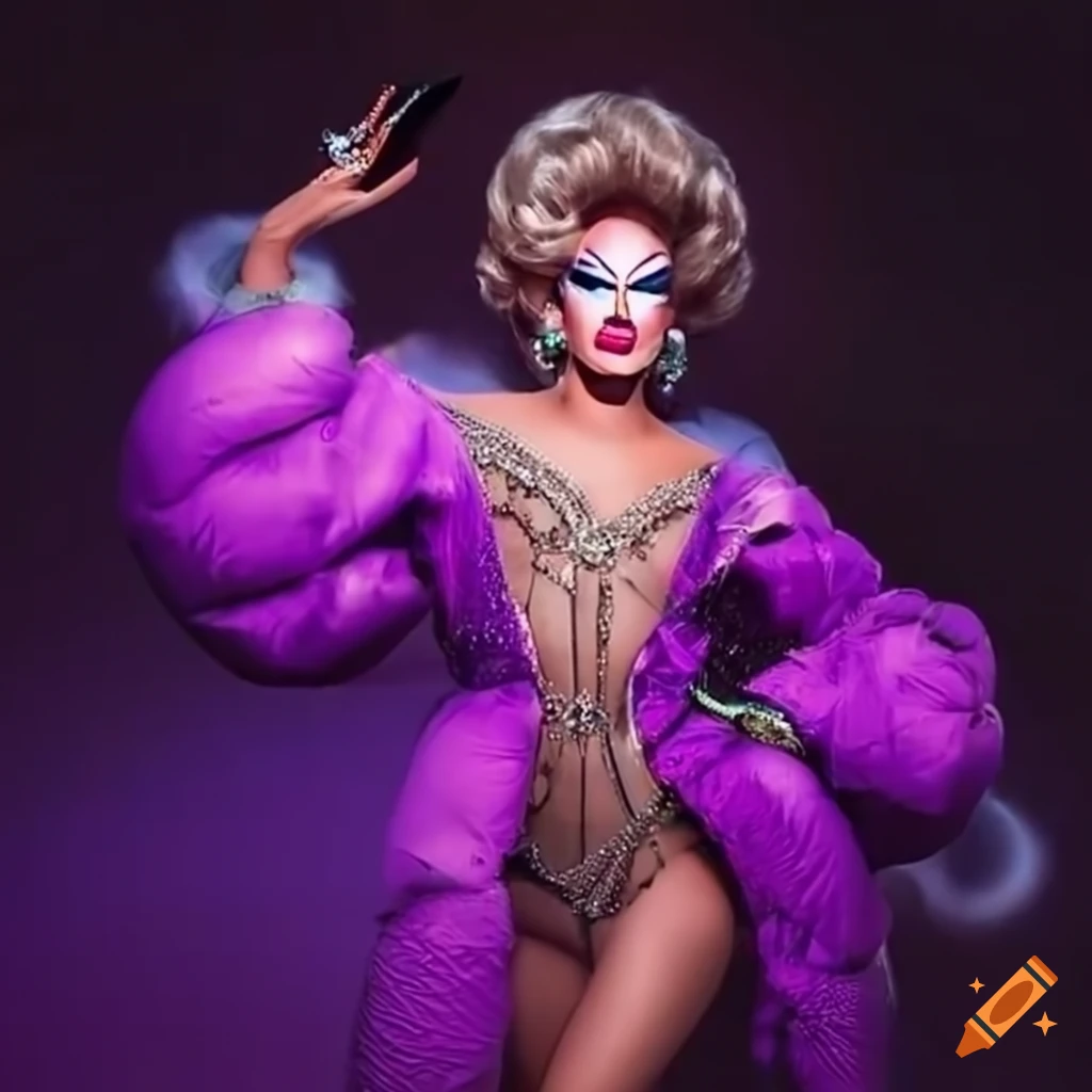 Fierce drag queen in a puff jacket-themed outfit on Craiyon