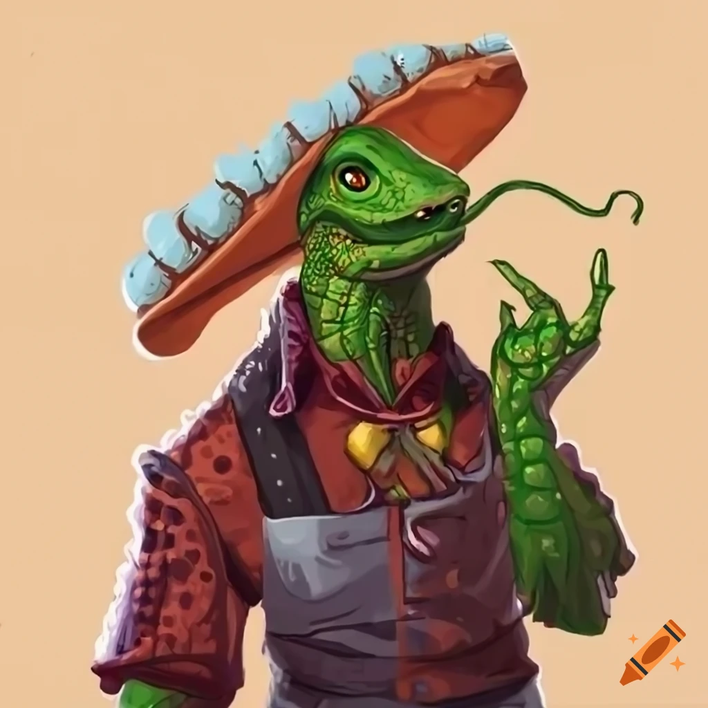 Art of a lizardfolk chef character on Craiyon
