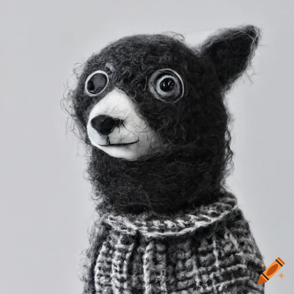 Fashionable creatures with intricate outfits made of felted wool on Craiyon