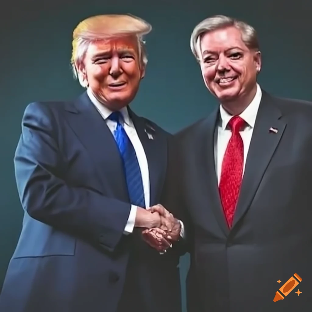 Lindsey Graham shaking hands with Donald Trump on Craiyon