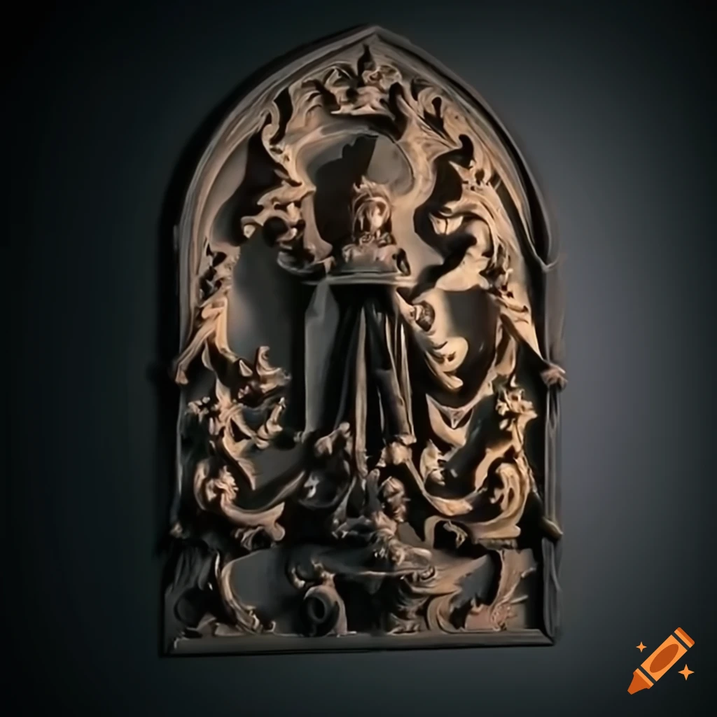 Architectural stave carving in high definition on Craiyon