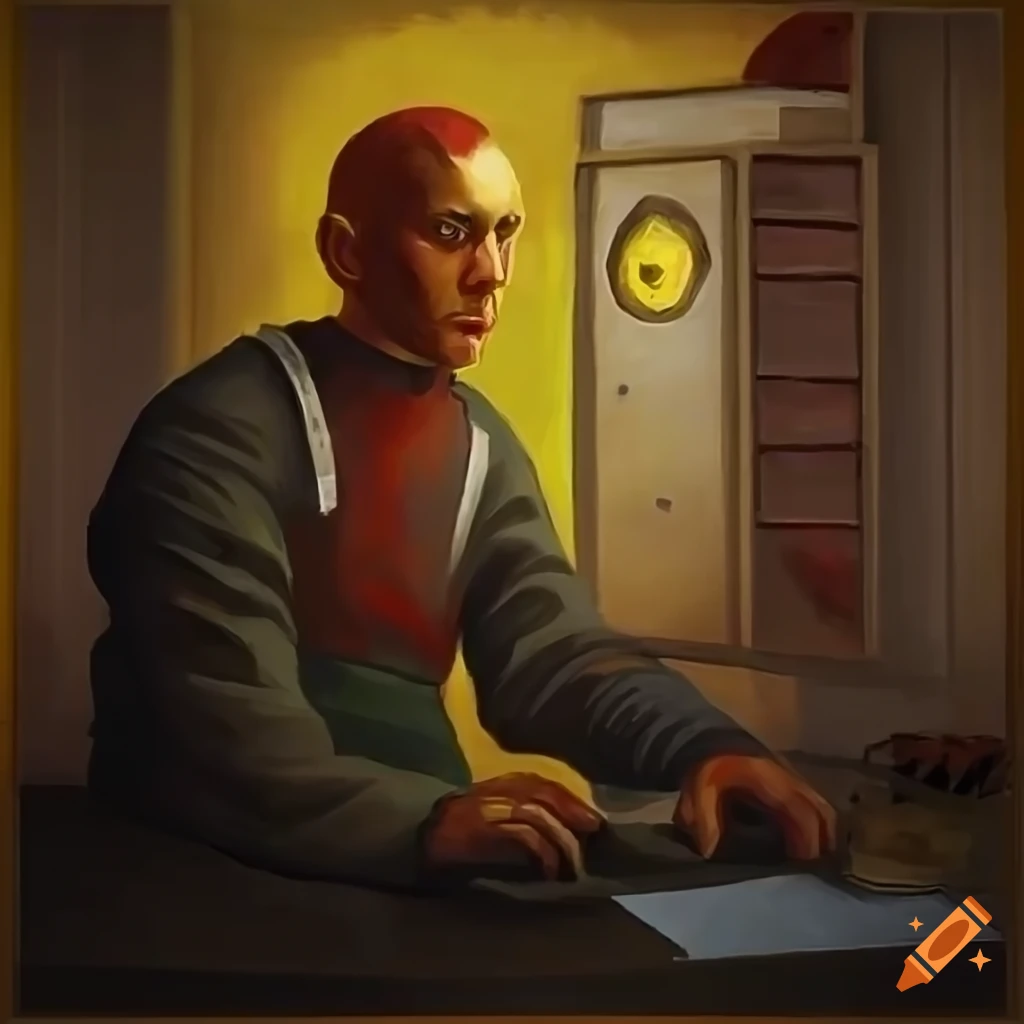 Job center painting for a futuristic RPG game on Craiyon