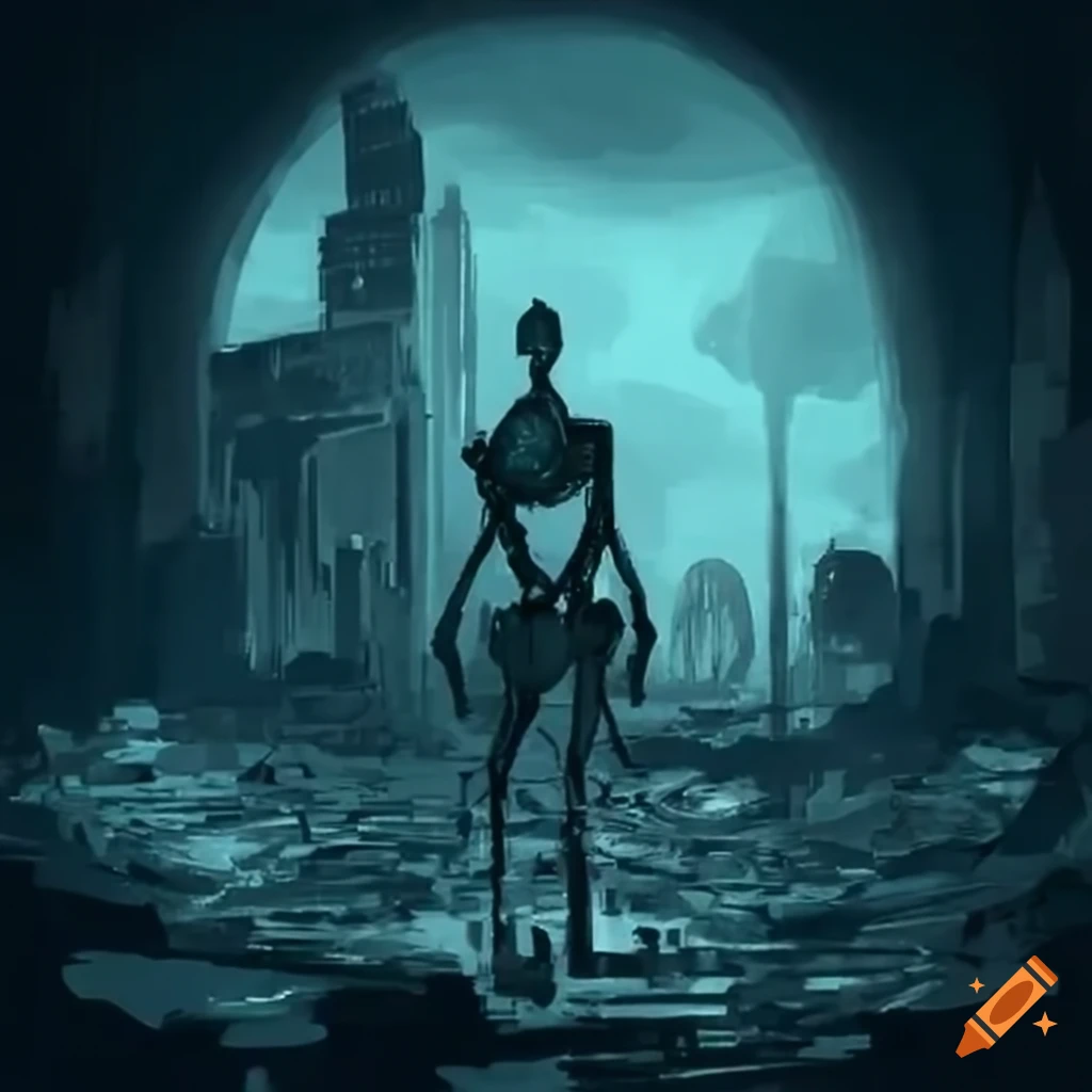 Robot exploring post-apocalyptic city ruins on Craiyon