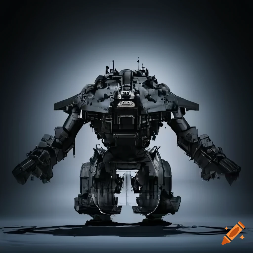 A battlemech shadow hawk standing tall on the battlefield on Craiyon