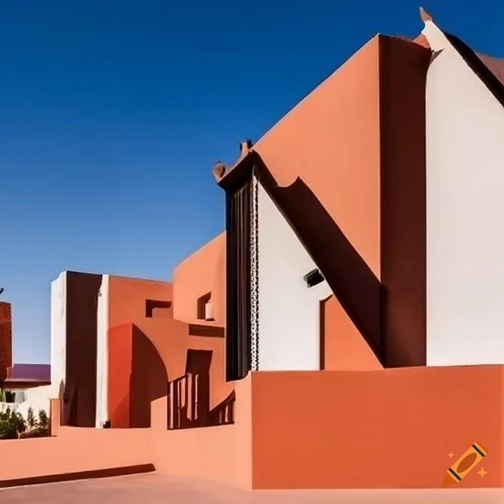 Colorful houses in Marrakech with De Stijl design on Craiyon
