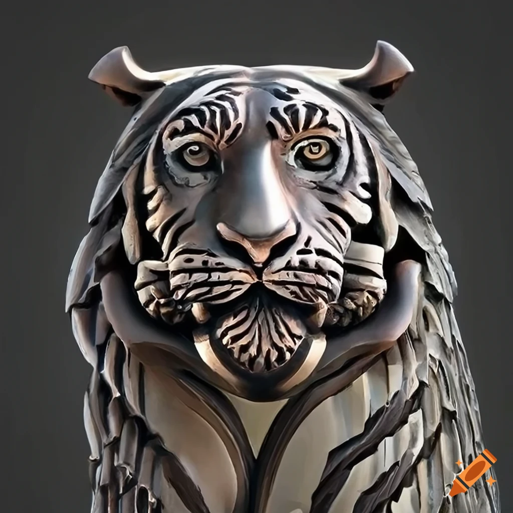 Detailed tiger carving artwork in gunmetal color on Craiyon
