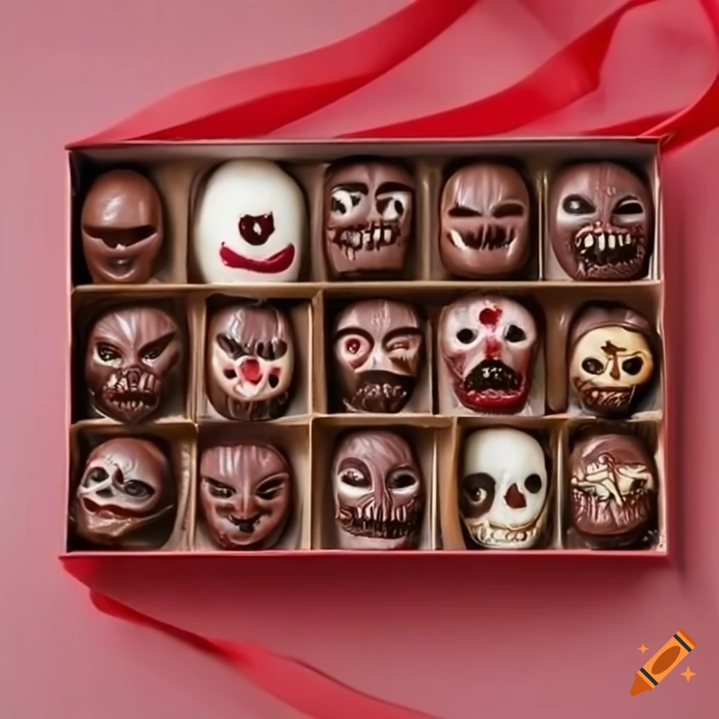 Box of scary face chocolates on Craiyon