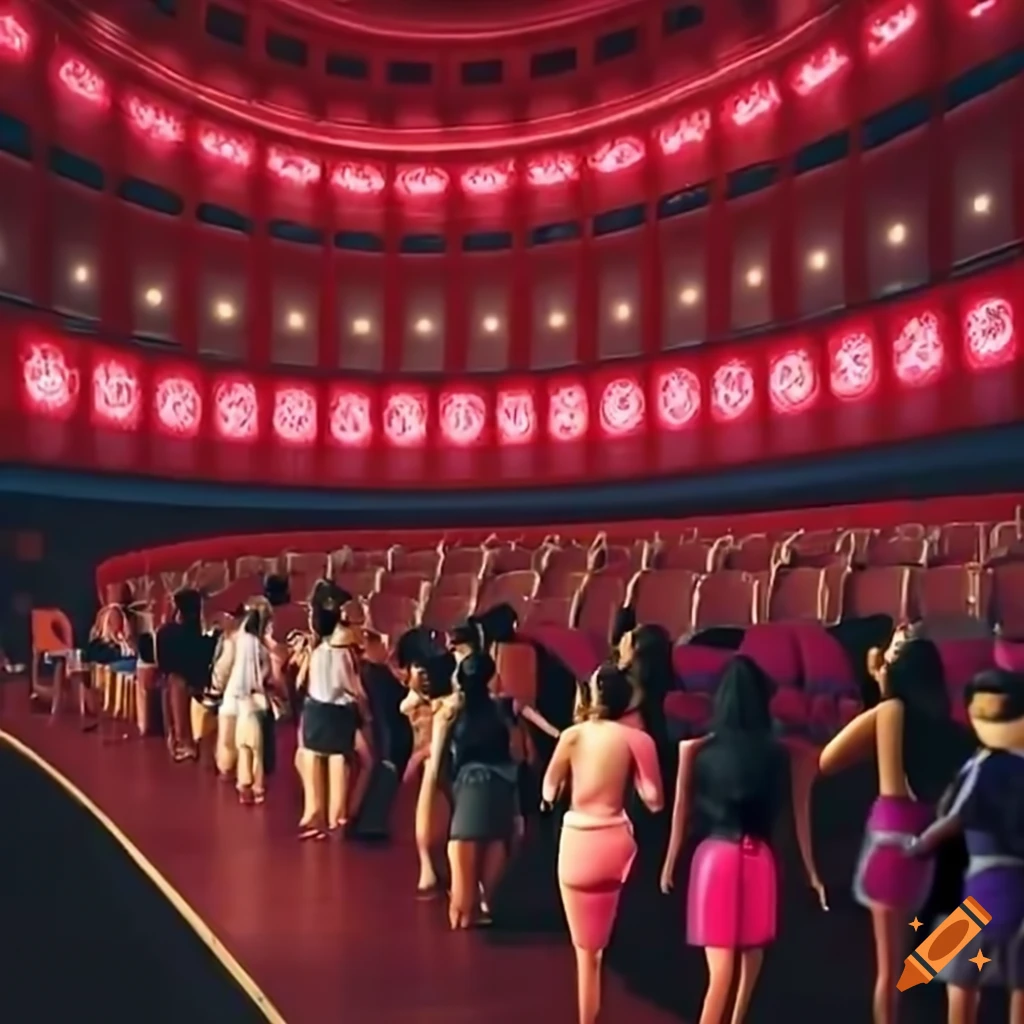 Queue in front of cinema showing the new barbie movie on Craiyon