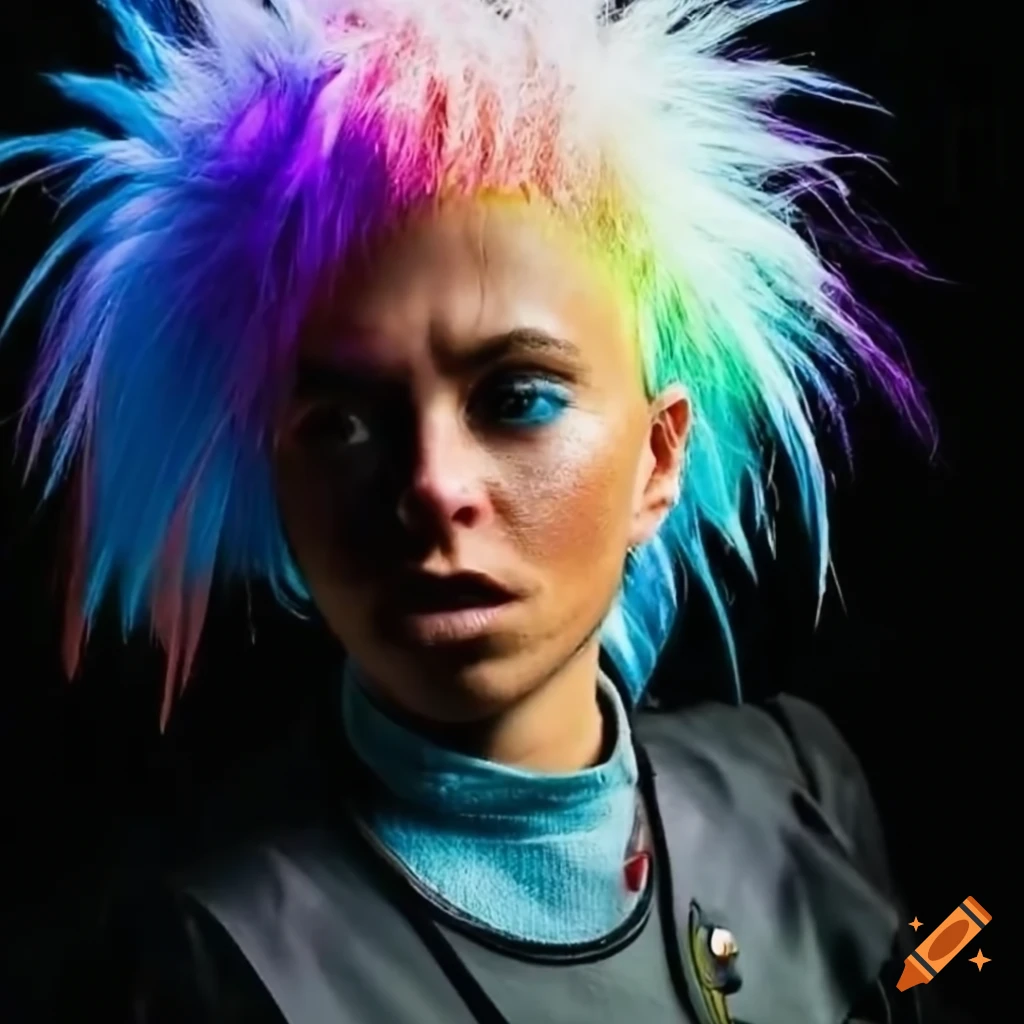 Punk woman with colored hair and tattoos on Craiyon