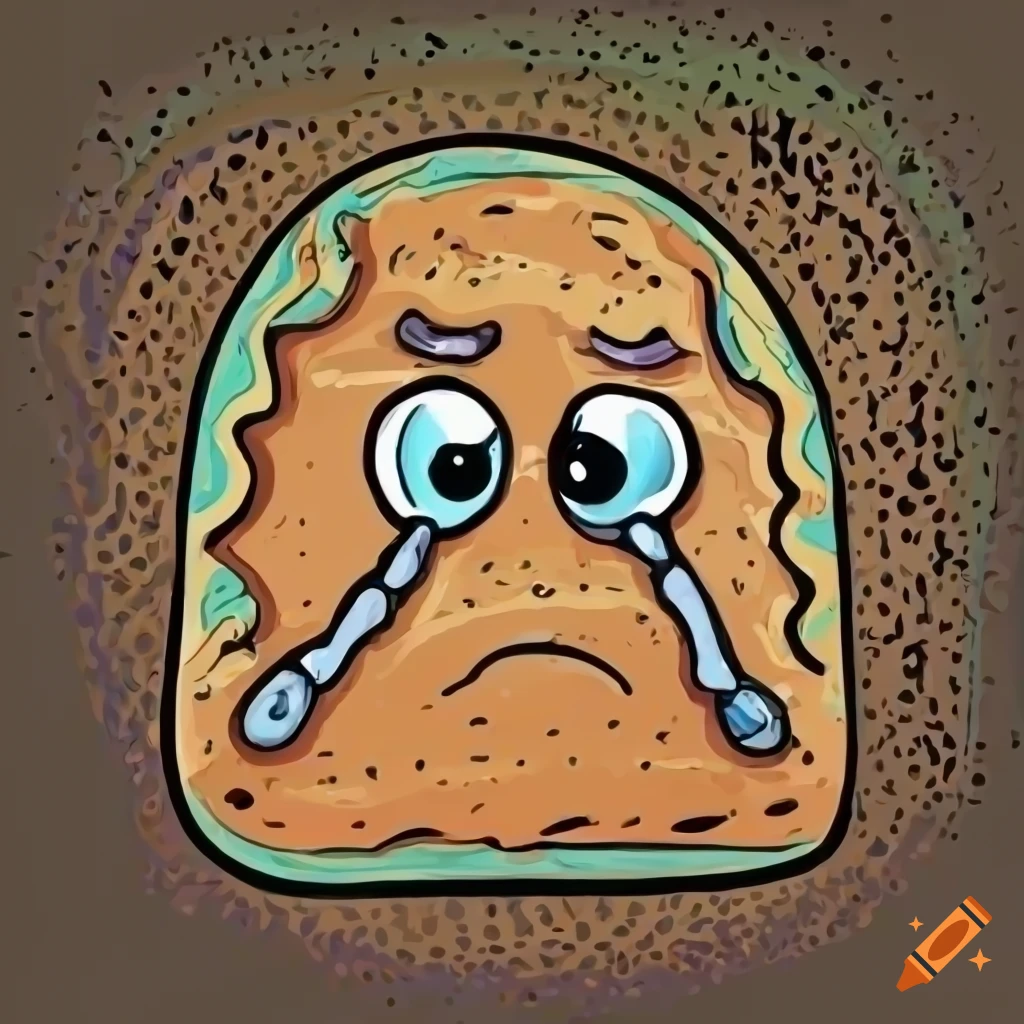 Cartoon of a sad bread on Craiyon