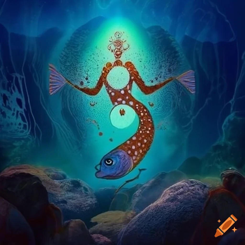 Abstract primitive art depicting a cosmos landscape with animals on Craiyon