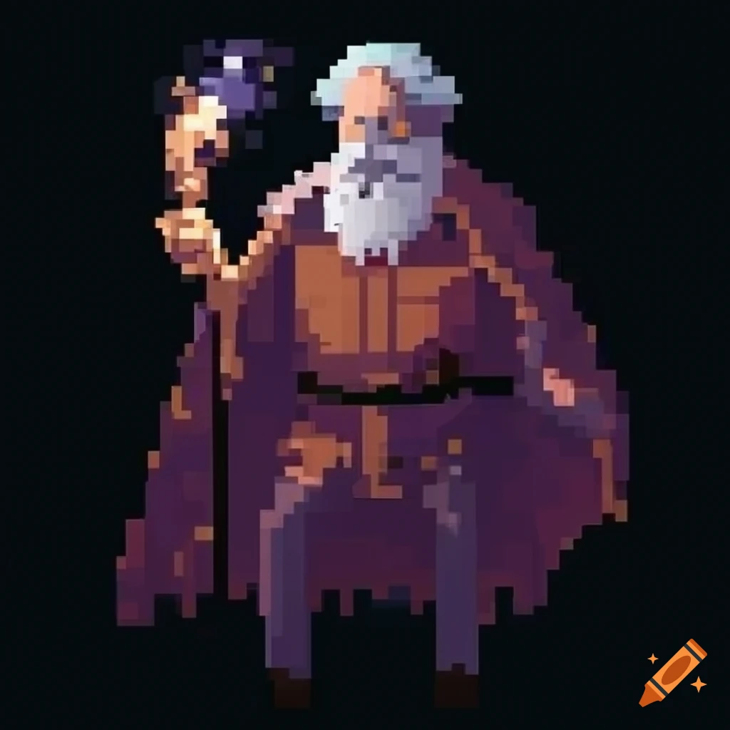 Pixel art of a wizard on Craiyon