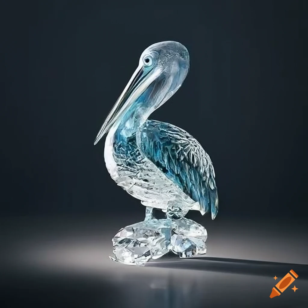Crystal sculpture of a pelican on Craiyon